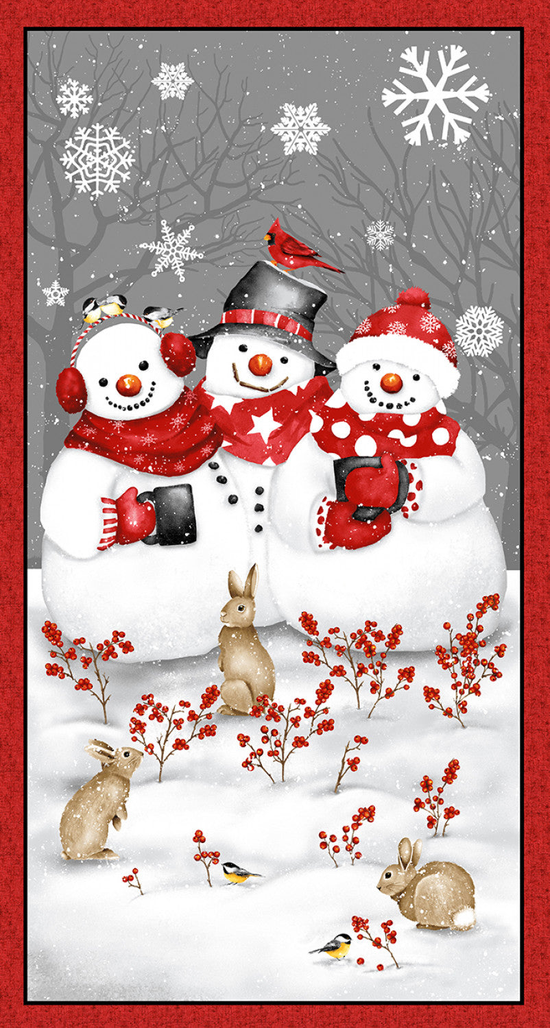 Snow Crew | Red / Gray 24" Snowmen Panel by Barb Tourtillotte for Henr