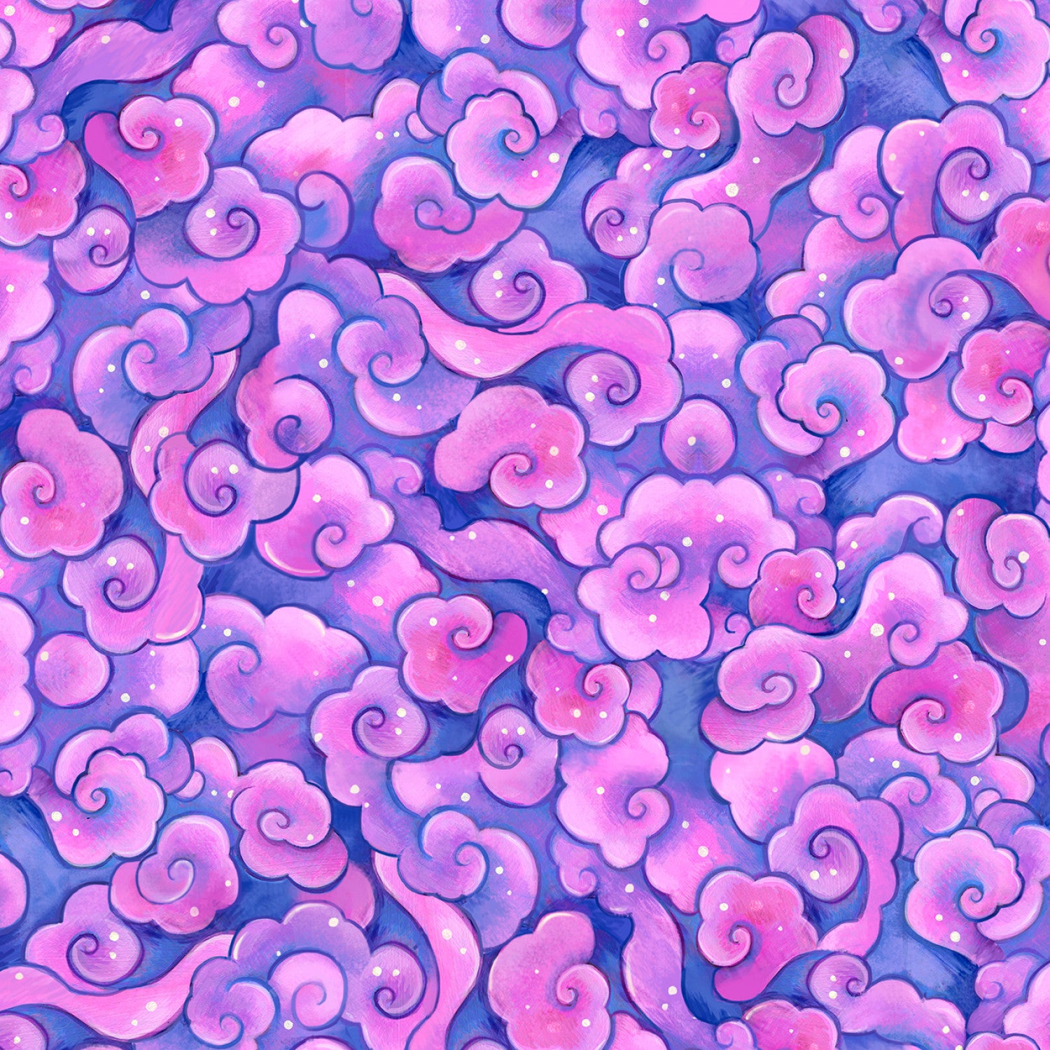 Crazy Kitties | Swirling Clouds - Pink by Jeremiah Ketner for P&B Text