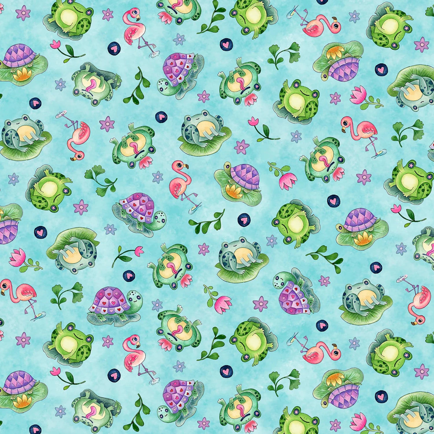 Pondside Pals | Tossed Pals Turquoise by Jeremiah Ketner for P&B Texti