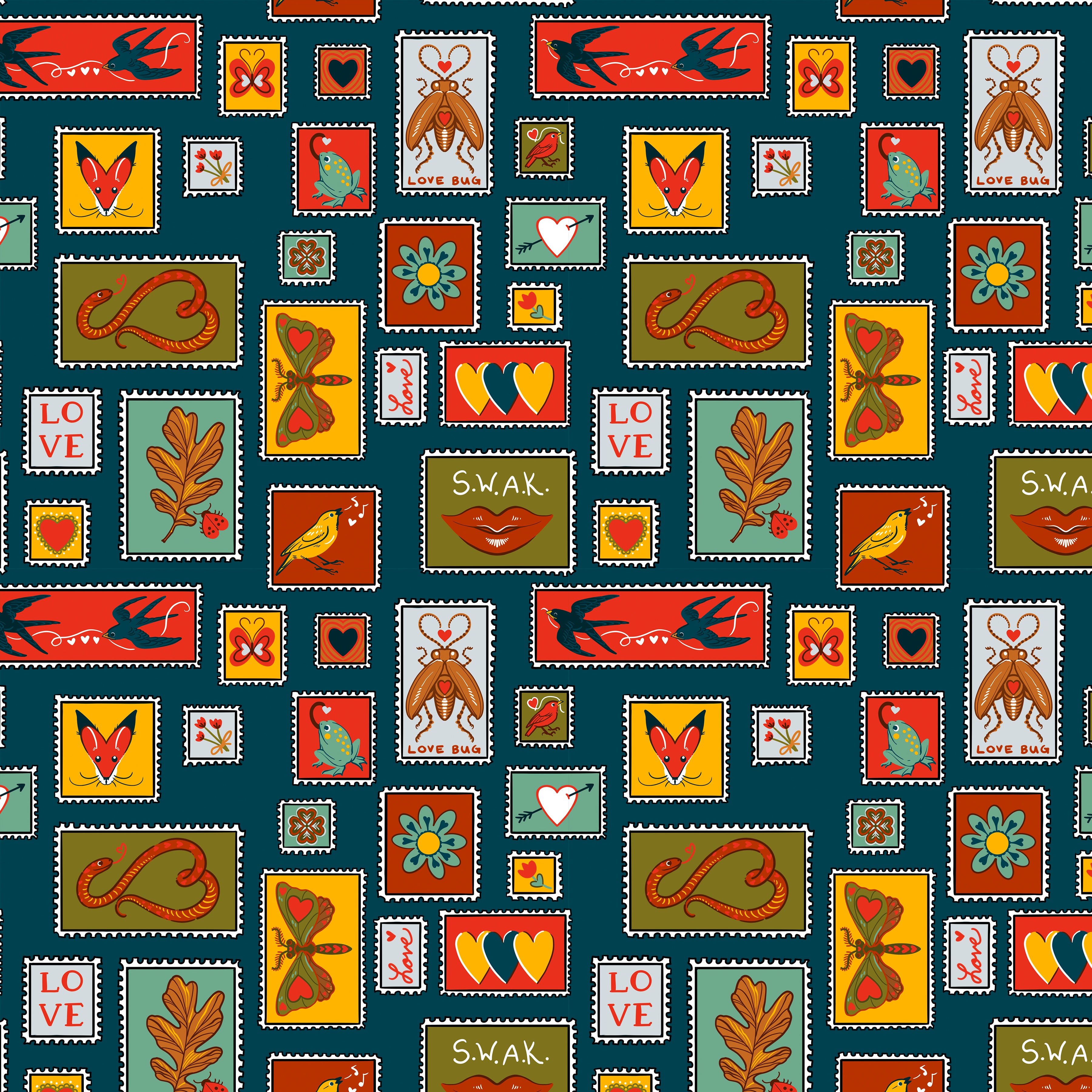 Love Letters | Postage Stamps - Teal by Rachel Hauer for FreeSpirit