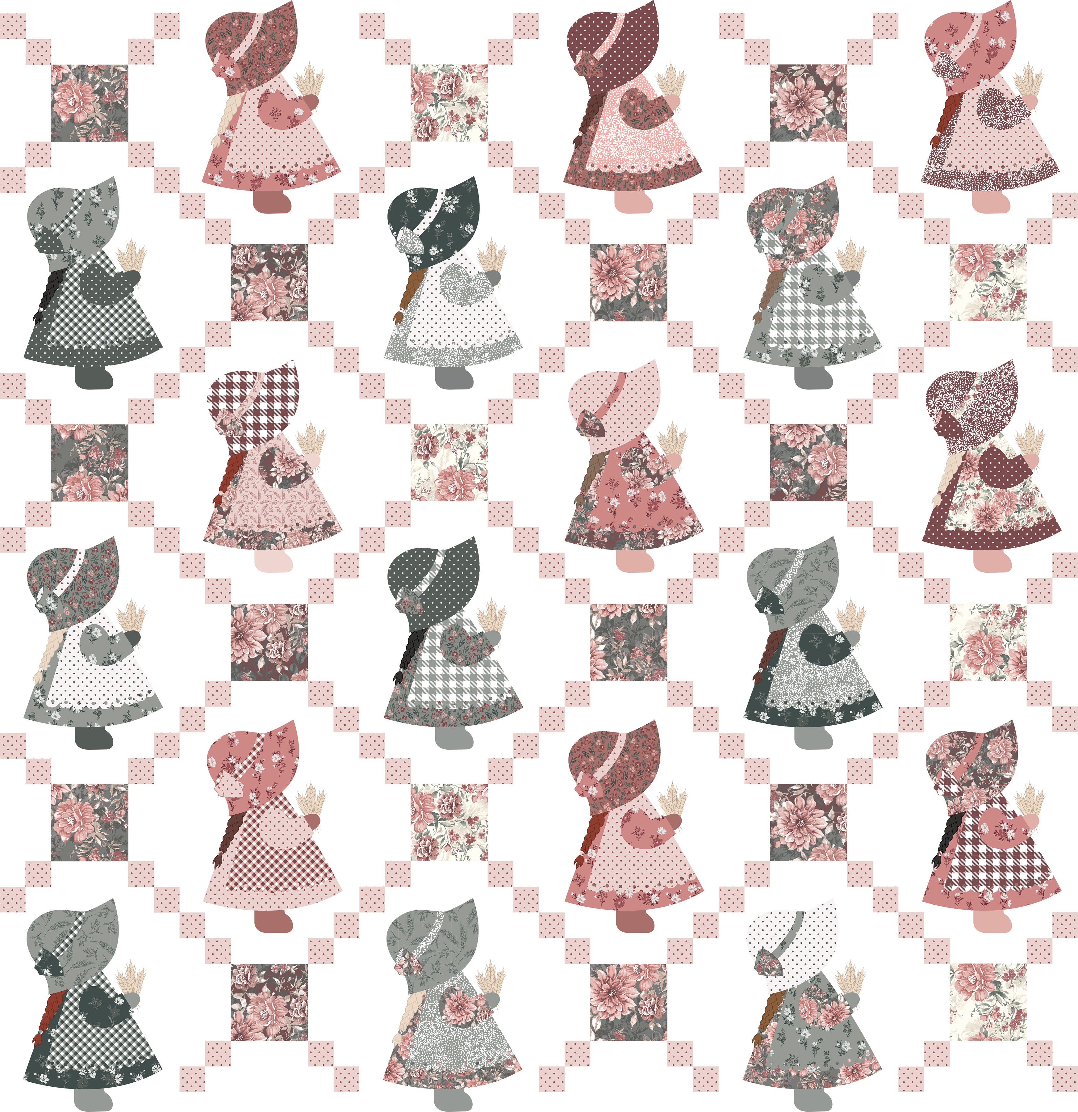 A Walk on the Prairie | Sunbonnet Sue White 108" Quilt Back by Modern