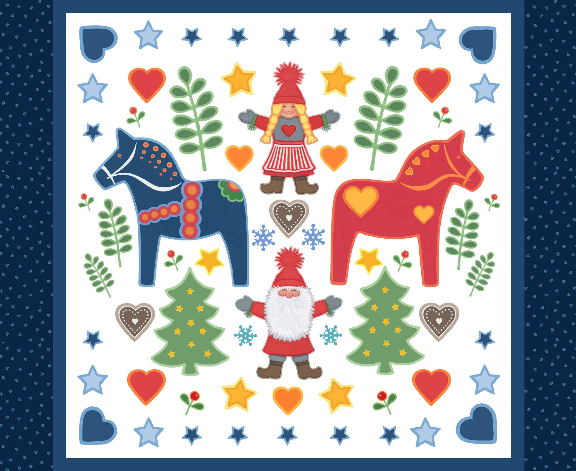 Tomten's Folklore Christmas | 1-Yard Quilt Panel White by Eva Melhuish